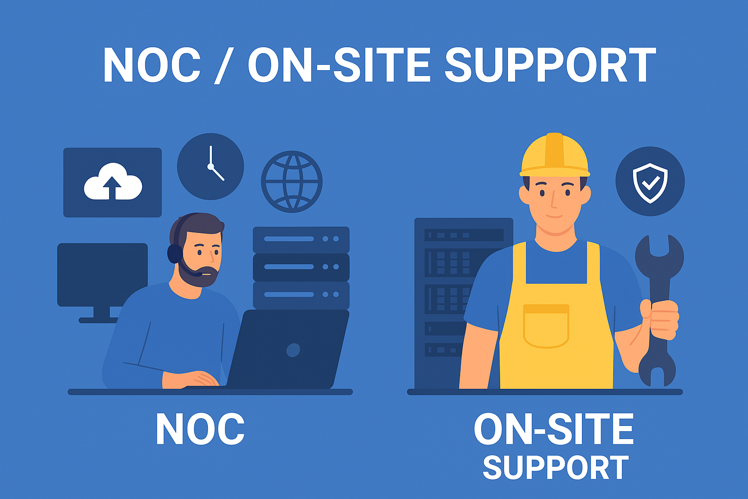 خدمات NOC و On-Site Support | پشتیبانی 24/7 شبکه | امداد شبکه